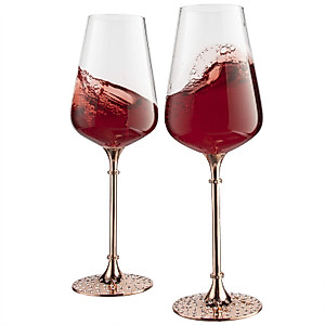 The Wine Savant Rose Gold Diamond Studded Wine Glasses - Set of 2-15 Ounce, Premium Designed Wine Glasses for Spirits and Wine, Gift Boxed