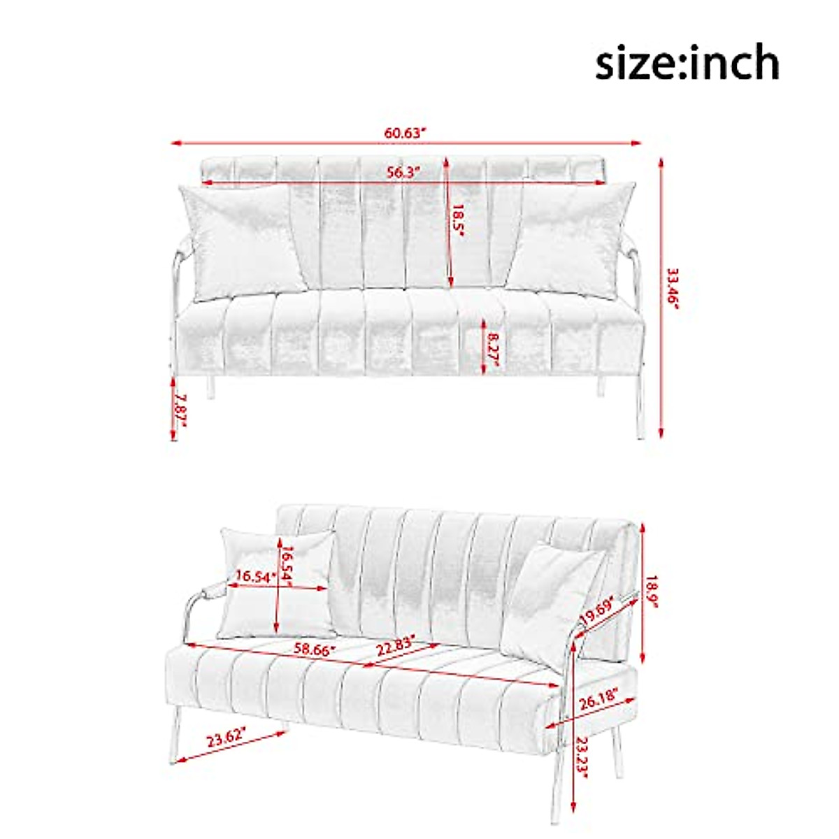 Yoluckea Modern Velvet Loveseat Sofa 60" Upholstered Small Sofa Couch with 2 Pillows & Gold Metal Legs Contemporary Living Room 2-Seat Sofa Love Seat for Dorm Apartment Small Space -Pink