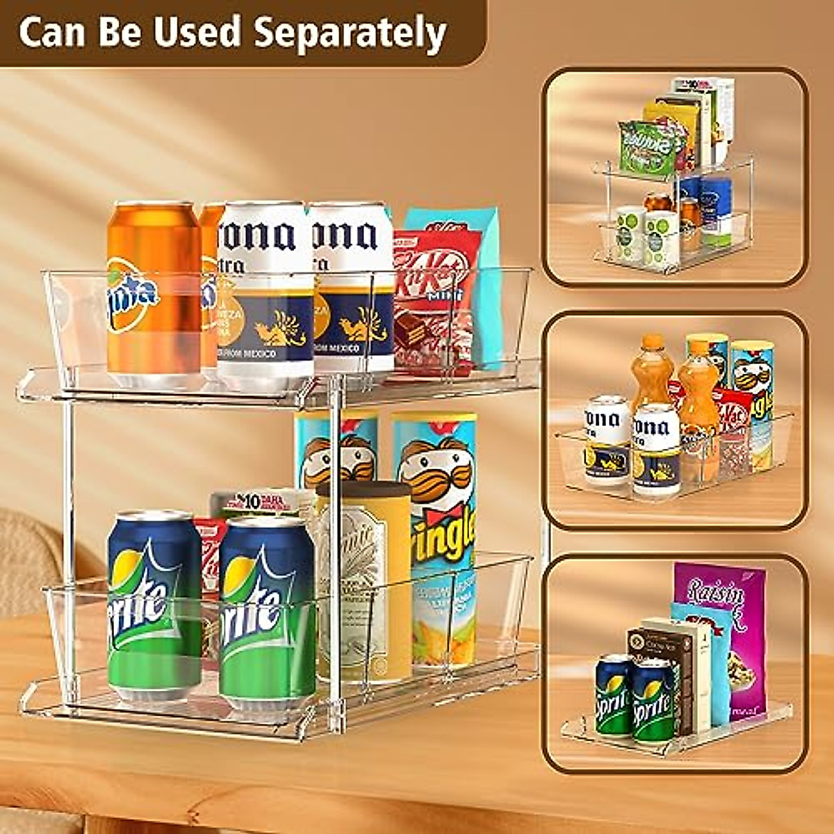 Fabspace Pull-out Home Organizer, 2 Pack 2 Tier Clear Bathroom Organizer with Dividers, Multipurpose Vanity Counter Tray, Kitchen, Closet Organizers, Cabinet & Storage Container Bins