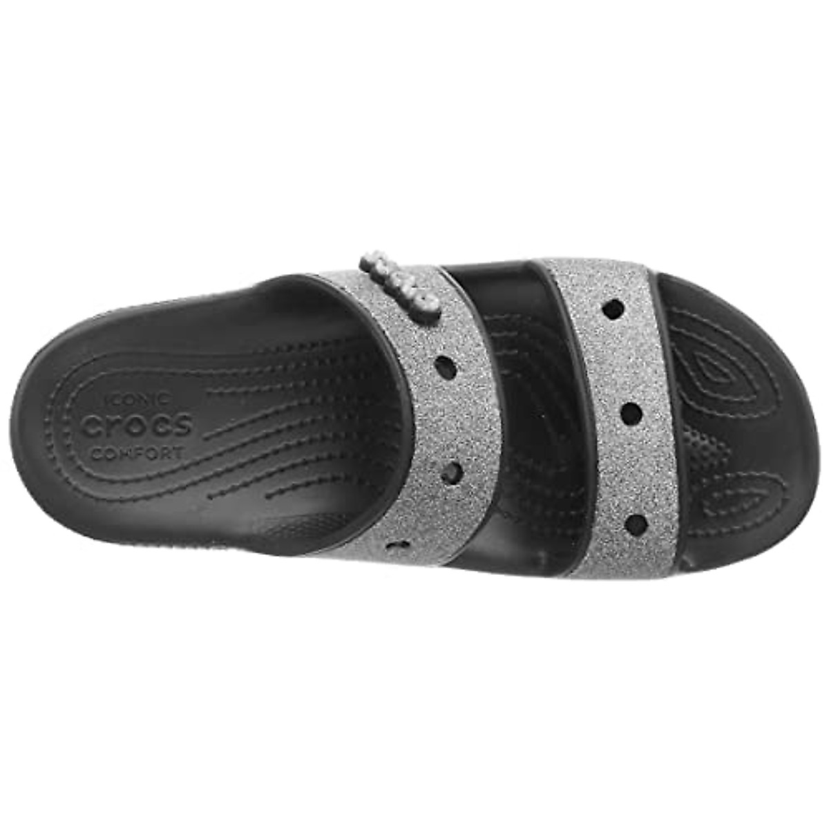 Crocs Unisex Classic Graphic Two-Strap Slide Sandals, Black/Black, 9 US Women
