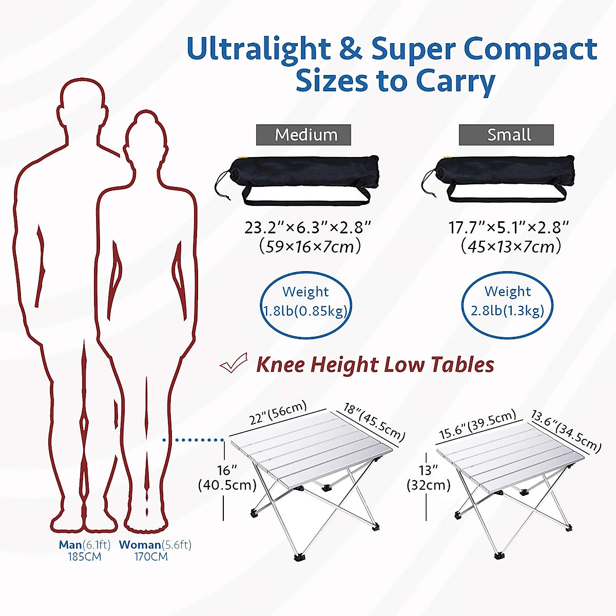 Tesouro Portable Camping Table,Folding Side Table Aluminum Top for Outdoor Cooking, Hiking, Travel, Picnic (Small, Sliver)