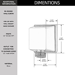 Square Wall Elbow for Hand Held Shower, Chrome