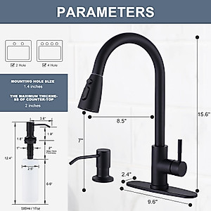 WOWOW Black Kitchen Faucet with Soap Dispenser, Stainless Steel Kitchen Sink Faucet, Matte Black Kitchen Faucet Single Handle High Arc Utility Sink Faucet for Sink, RV, Laundry, Bar