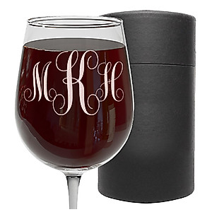 Spotted Dog Company Personalized Etched 16oz Stemmed Wine Glass, Mother's Day Gift, Wife, Gift for Her, Script Monogram