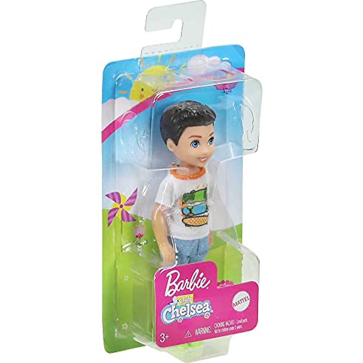 Barbie Club Chelsea Boy Doll (6-inch Brunette) Wearing Skateboard Graphic Shirt and Shorts, for 3 to 7 Year Olds