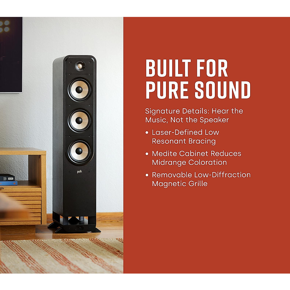 Polk Signature Elite ES60 Tower Speaker - Hi-Res Audio Certified, Dolby Atmos & DTS:X Compatible, 1" Tweeter & Three 6.5" Woofers, Power Port Technology for Effortless Bass, Elegant White-Washed