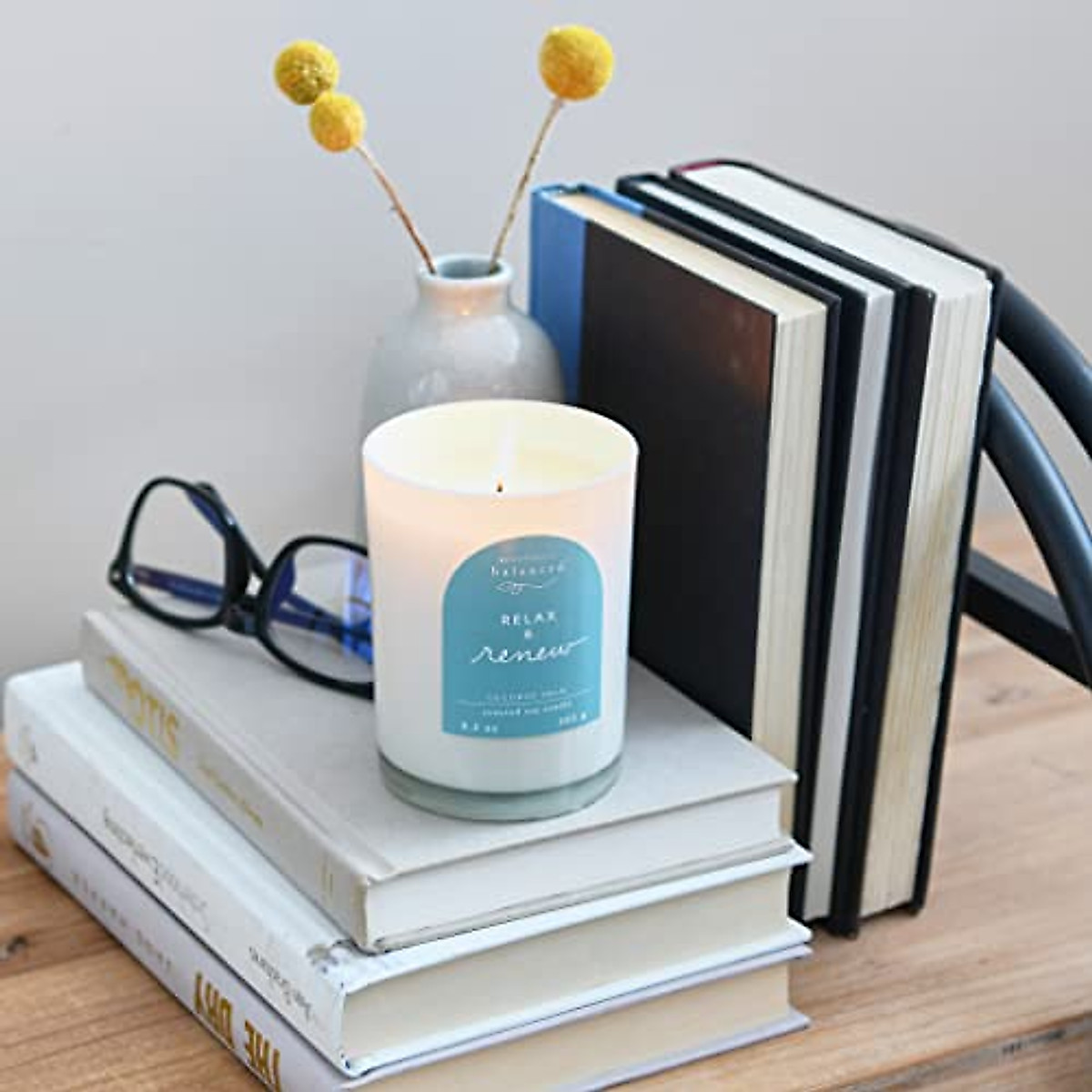 Beautifully Balanced Scented Lidded Glass Soy Candle, Relax + Renew, 9.3 oz.