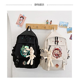Genshin Impact Raiden Shogun Baal Backpacks Bookbag Black School Bag Daypack Travel Bag of 18" With Cute Doll of Bunny