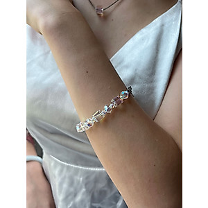 Txibikn 4 Pieces Fashion Colorful Starlight Crystal Rhinstone Pendant Necklace Earring Bracelet Jewelry Set for Women Lady Wedding Birthday Party