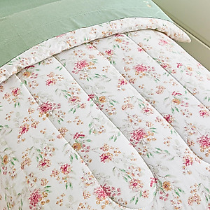 Joyreap 4 Piece Cotton Toddler Bedding Set for Girls, Pink Flowers on White Design, Soft Breathable Cotton Toddler Comforter Set, Includes Quilted Comforter, Fitted Sheet, Top Sheet, and Pillow Case