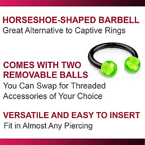 bodyjewellery 2pcs 16g 5/16 Horseshoe Ring Septum Catilage Hoop Nose Lip Tragus Forward Helix Black Anodized Acrylic Ball - Dark Green