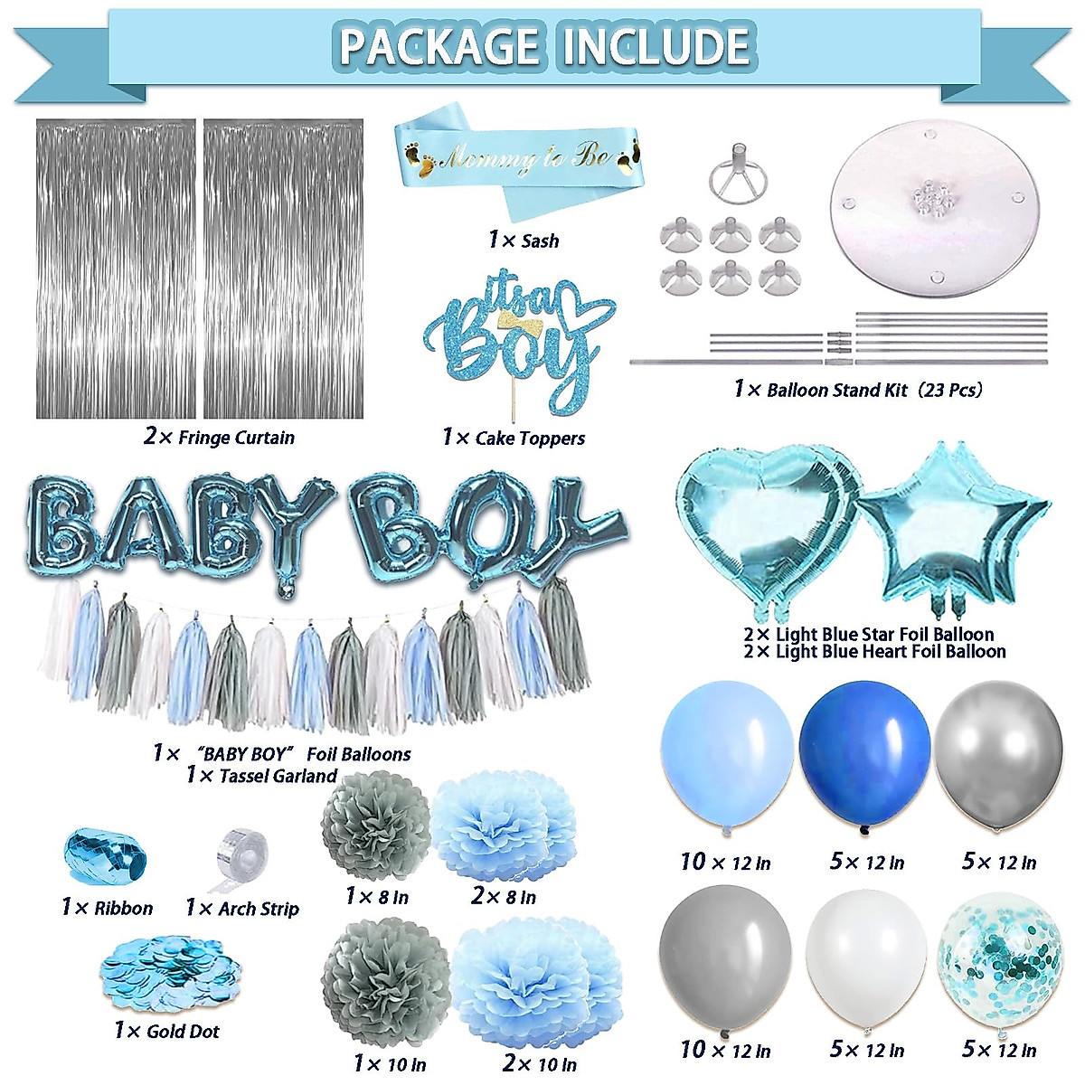 277 Pcs Baby Shower Decorations For Boy, Elephant Boy Baby Shower Decorations Kits - Disposable Dinnerware Set With Blue Elephant (25 Guest), "BABY BOY" Banner, Balloon, Sash, Cake Topper (BLUE)