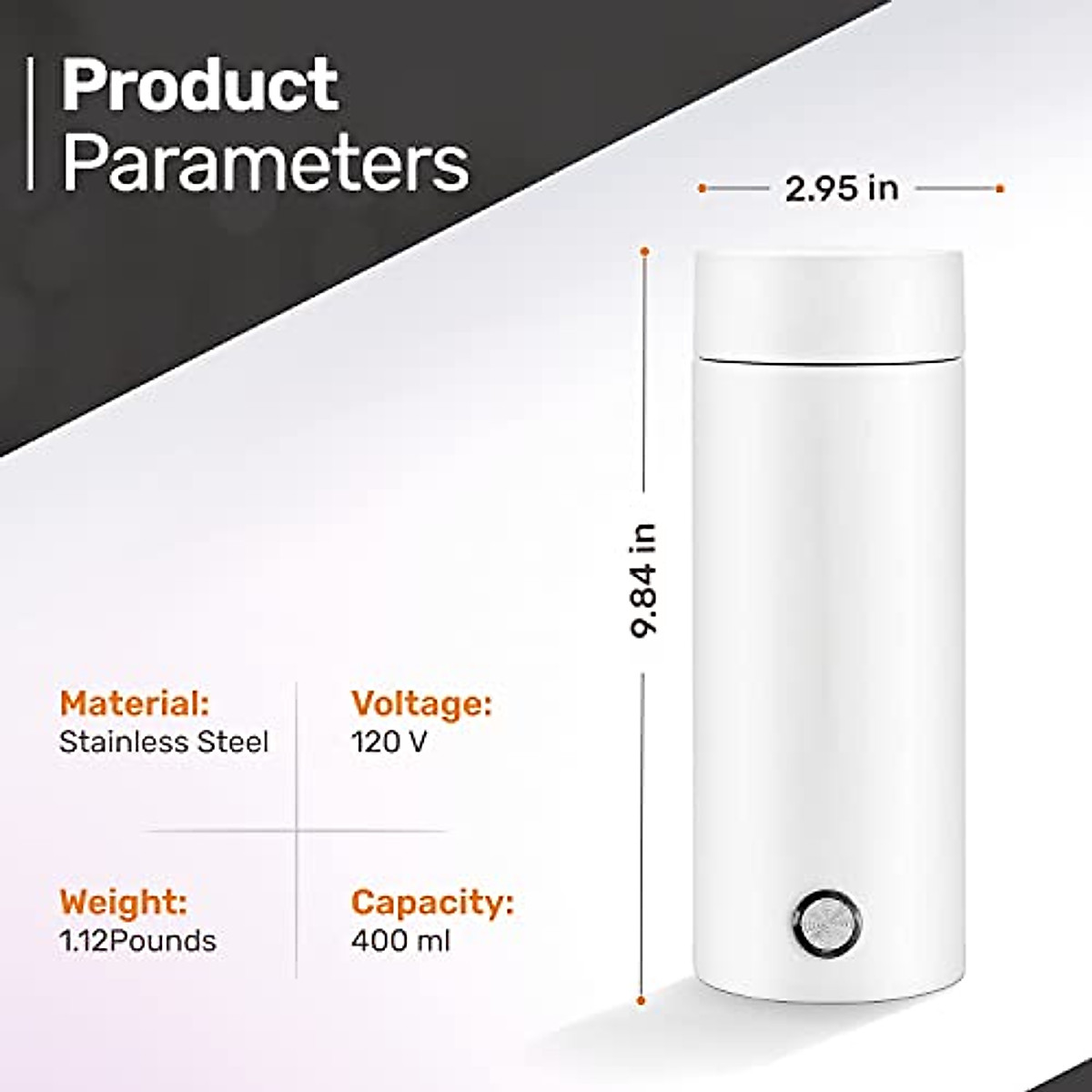 400ml Portable Electric Kettle and Water Cup, Suitable for Milk, Coffee, Water and Tea, Stainless Steel Bottle, Automatic Shut off and Dry Protection Travel Kettle