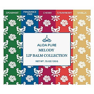 ALIDA PURE Vegan Melody Lip Balm Collection, Cruelty Free, Beeswax Free, Coconut Oil Free, 5 Lip Balm Set, Organic Jojoba Oil, Avocado Oil, and Vitamin E, Natural Moisturizing Lip Balm | Lip Gloss, for Dry, Chapped, or Cracked Lips