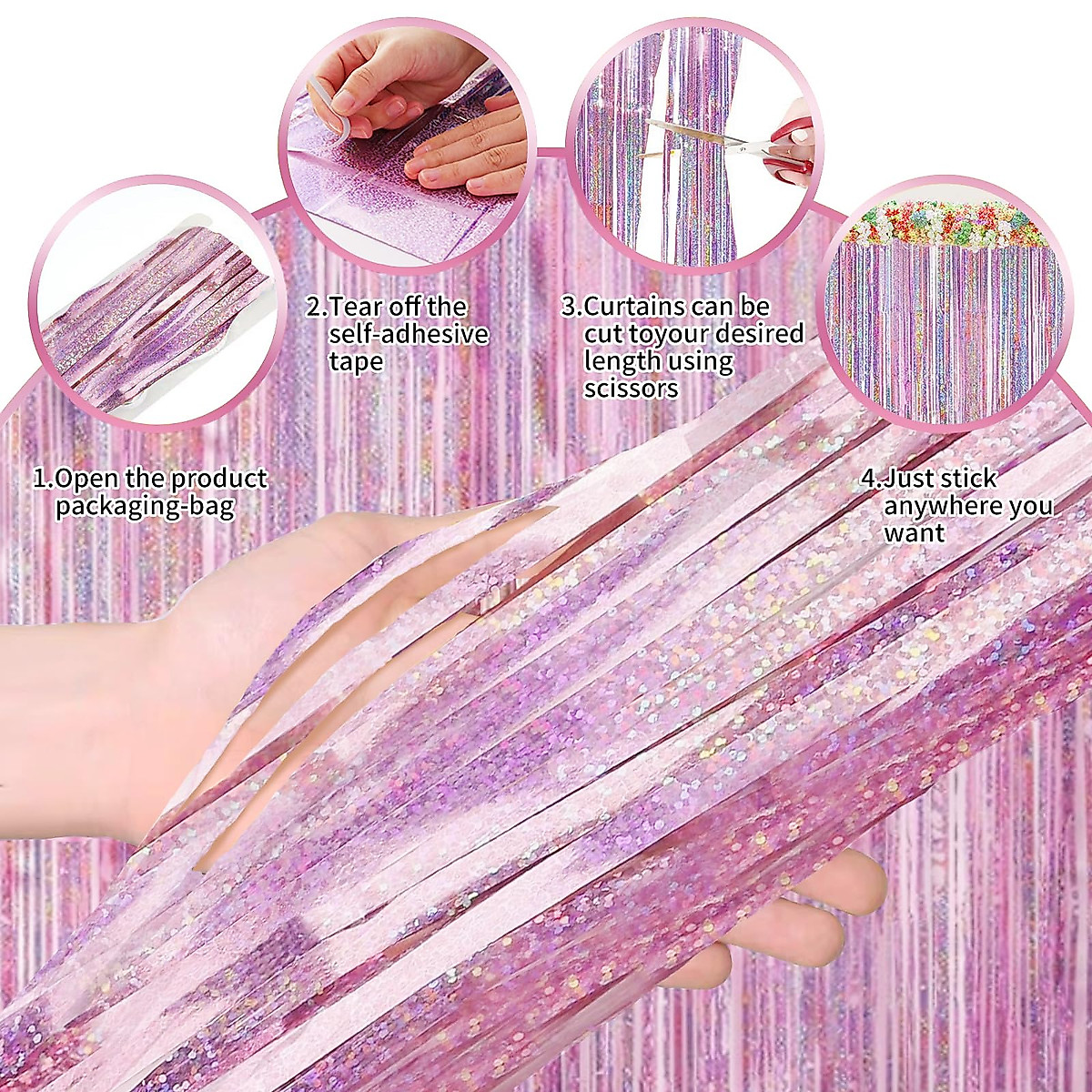 Pink Curtains for Pink Party Decorations, 3 Pack 3.3ft x 8.3ft Pink Streamers for Birthday Girl Princess Bachelorette Euphoria Theme Party Decorations, Pink Backdrop Photo Booth Props Party Supplies