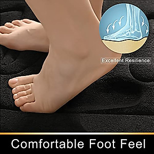 Memory Foam Bath Mat Black Bath Mats for Bathroom Non Slip Floor Rugs, Super Absorbent Bathmat Quick Dry, Machine Washable Bathroom Rug, Ultra Soft Coral Velvet Carpet for Shower,Tub 16"x24"