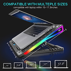 PPFK Laptop Fan Cooling Pad, RGB Laptop Cooler Pad with 5 Cooling Fans, Cooling Pad for Gaming Laptop 15-17.3 Inch, Laptop Cooling Stand with 5 Height Adjustable, 10 Modes Light & 2 USB Ports