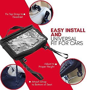 Macally Tablet Holder for Car Back Seat - A Must Have Organizer and Rear Facing Backseat iPad Holder for Kids on Long Drives - Hanger Case Compatible with Any Vehicle Headrest and Tablets up to 10.5”