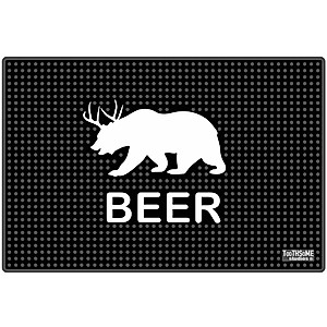 Beer Bear With Deer Antlers 17.7" x 11.8" Funny Bar Spill Mat Rail Countertop Accessory Home Pub Decor Slip Resistant Durable Thick Bar Covering for Craft Brewery Kitchen Cafe and Restaurant Accessory