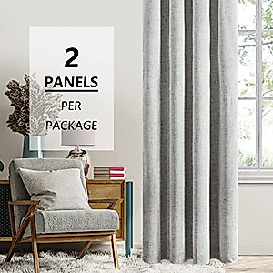Top Finel Faux Linen 100% Blackout Heavy Curtains 84 Inches Long for Bedroom Living Room Thermal Insulated Drapes Room Darkening Rod Pocket Window Curtains, Light Grey Burlap, 2 Panels