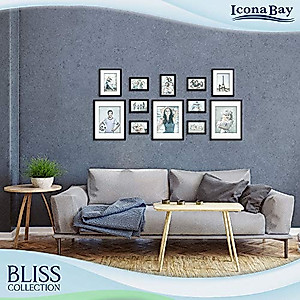 Icona Bay 8x10 Black Picture Frame with Removable Mat for 5x7 Photo, Modern Style Wood Composite Frame, Table Top or Wall Mount, Bliss Collection