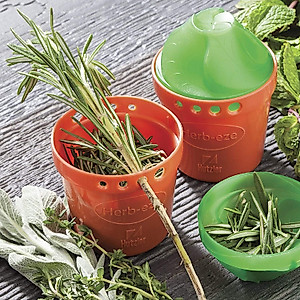 Hutzler Herb-Eze Herb Stripper and Freezer Storage Container, Green/Orange, 2.5" x 3.4"