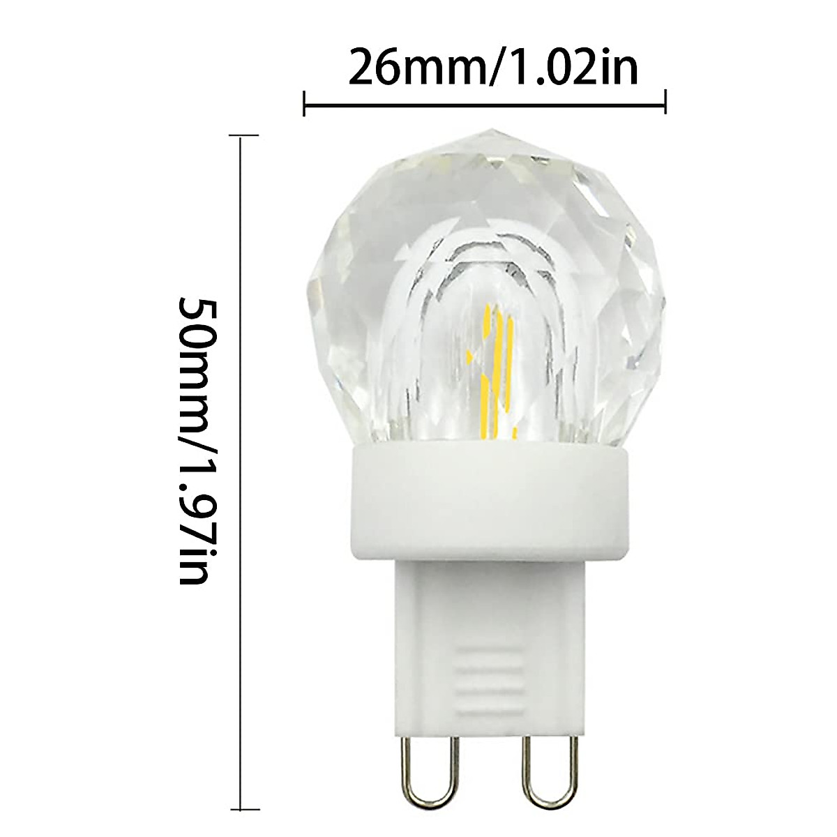 G9 2W LED Bulb Mini Globe Crystal Light (20W Equivalent) G9 Bi Pin Base Chandeliers Light Glass Cob Decorative Light Bulb for Home Lighting Ceiling Fan Warm White 3000K AC110V Dimmable 6 Pack