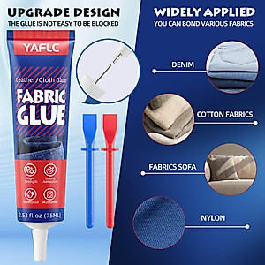 YAFLC Fabric Glue Permanent 75 ml, Fabric Glue for Patch, Clear Fabric Glue for Clothing Permanent Washable, Leather Glue for All Fabrics, Cotton, Denim, Flannel, Polyester