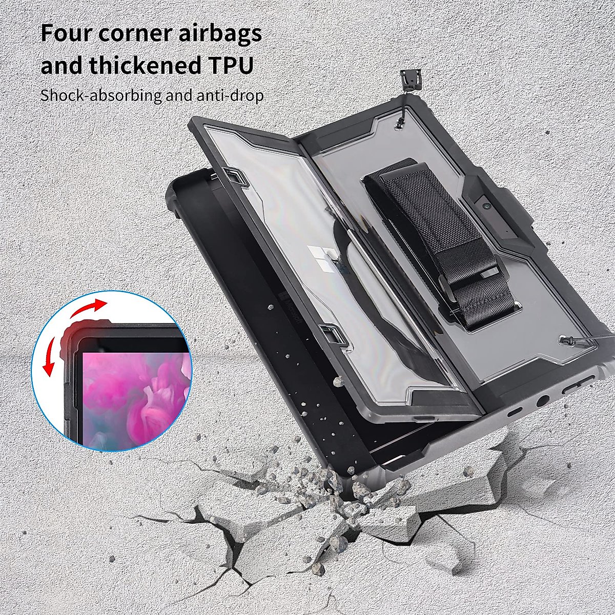 AOAO for Microsoft Surface Go 4/ Surface Go 3/ Surface Go 2/ Surface Go Case with Shoulder Strap, Hand Strap, Stylus Pen Holder, Rugged, Shock-Absorbing and Drop-Resistant(10.5 inch)