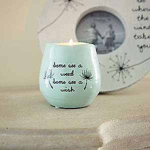 Pavilion Gift Company 77111 Plain Dandelion Wishes - Some See a Weed Some See a Wish Green Ceramic Soy Serenity Scented Candle,