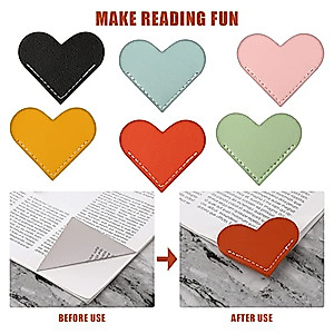 6Pcs Leather Heart Bookmark, 6x5cm/2.4x1.96inch Corner Bookmarks Cute Bookmark Handmade Heart Bookmark Accessories for Women Book Lovers Present (Multicolored Color)