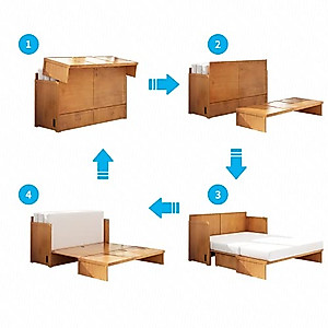 Mjkone Murphy Bed, Queen Murphy Cabinet Bed with Foldaway High Elasticity Foam Mattress Murphy Chest Bed with Large Storage Drawers Murphy Bed Cube Cabinet with USB Charging Station, Cherry