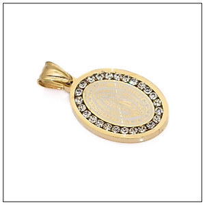 Heavstjer Fashion Stainless Steel Santa Maria Guadalupe Pendant Crystal Necklace(Gold)