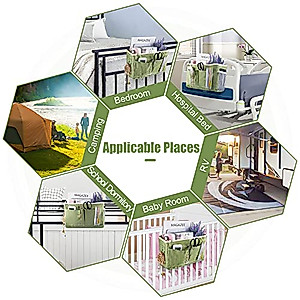 Frjjthchy Bedside Caddy Bed Caddy Hanging Storage with Water Bottle Holder for Bunk Bed Hospital Bed Dorm Rooms (Tea Green)