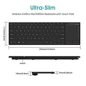 Rii K22 Ultra Slim 2.4 Gigahertz Mini Wireless Multimedia Keyboard with Touchpad for PC and Laptop
