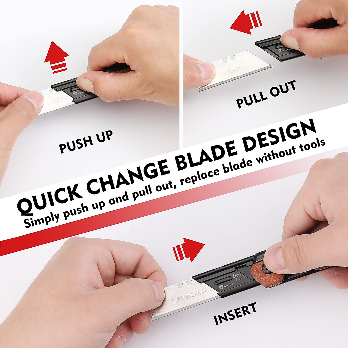 WORKPRO 2-in-1 Folding Knife/Utility Knife, Quick-Change Box Cutter with Belt Clip and Liner Lock, Extra 10 SK5 Blades Included