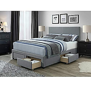 DG Casa Kelly Panel Bed Frame with Storage Drawers and Upholstered Headboard, Queen Size in Grey Linen Style Fabric