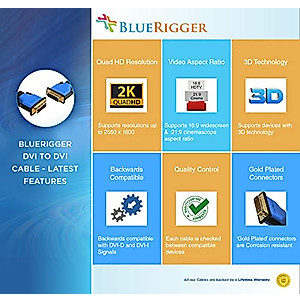 BlueRigger DVI to DVI Monitor Cable (6FT, 24+1 Dual Link, Digital Video Cable, Male to Male) - for Gaming, DVD, Laptops, HDTV and Projector
