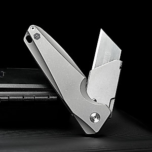 TGZUO Titanium Folding Utility Knife with Clip Mini EDC Box Cutter Flipper Pocket For Outdoor 10pcs Carbon Steel Replacement Blades