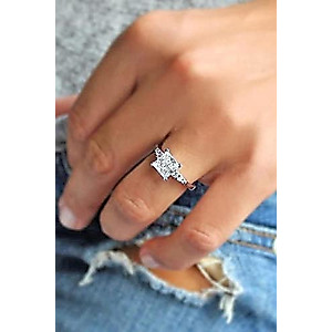 ZLAEBL 2.24 Carat (ctw) moissanite Engagement Rings for Women Princess Cut moissanite Rings Platinum Plated Silver Rings Wedding Band for Women Gifts Diamond Rings,9