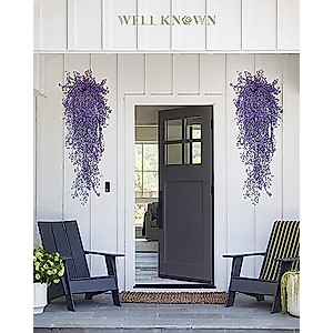 Artificial Hanging Plants 4 Pcs Large Faux Hanging Plant Outdoor Hanging Vine Faux Plant Wall Hanging Plants Artificial Decor Home Garden Yard(Purple)