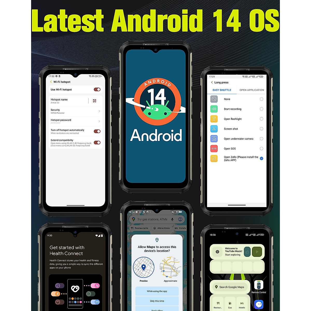 Ulefone Armor 22 Rugged Cell Phone Android 14, Up to 16+256GB, 64MP Night Vision Camera, 64MP Main Camera, 6600mAh, 120Hz Display, 4G LTE Smartphone (Black)