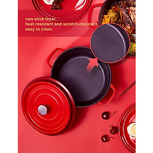 SULIVES Enameled Cast Iron Dutch Oven Non-Stick Cookware Pot with Lid Suitable for Bread Baking Use on Gas Electric Oven 1.5 Quart, Red