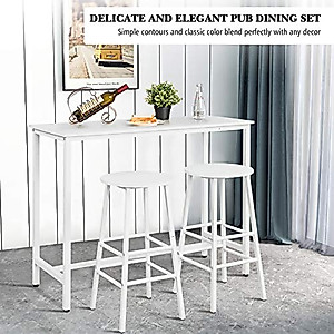 COSTWAY 3-Piece Pub Table Set, Bar Table with 2PCS Backless Bar Stools, Fashionable Simple Style, Kitchen Counter Height Dining Design, Breakfast Table Set for Kitchen, Restaurant, Small Space (White)