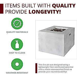 Lokingrise 32" Square Concrete Fire Pit Table, Gas Fire Pit, Outdoor Concrete Fire Table, Propane Fire Pit Table with Cover, Included Fire Pit Accessories