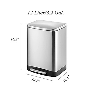Innovaze 3.2 Gal./12 Liter Rectangular Stainless Steel Step-on Trash Can for Bathroom and Office