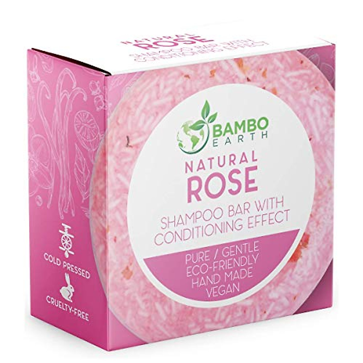 BAMBOEARTH Solid Shampoo Bar And Conditioner Effect Hair Soap – 100% Organic Shampoo Bars For Hair With All Natural Plant Based Essential Oils And Zero Waste Biodegradable Packaging (Rose)
