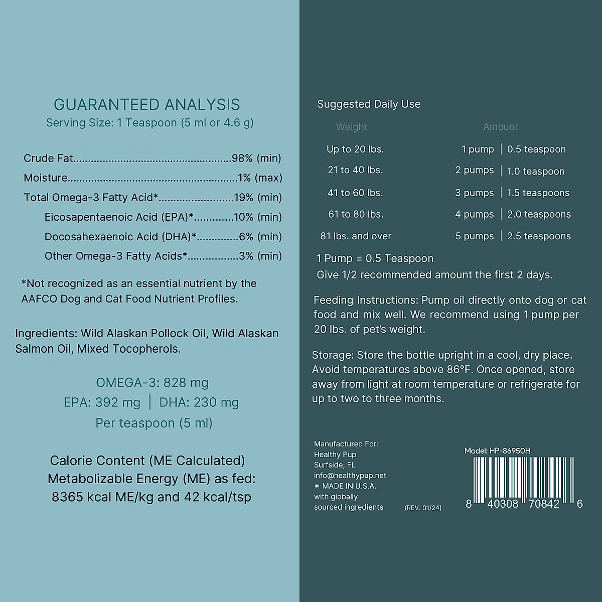 Wild Alaskan Salmon Oil for Dogs with Pollock Oil - 8 oz of Pollock and Salmon Oil, Omega 3 Fish Oil, EPA, and DHA - Dogs Skin and Coat Supplement - Made in USA