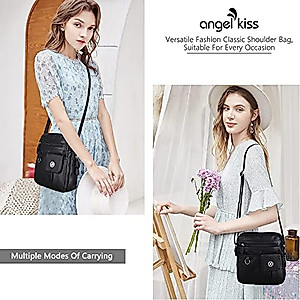 Angel Kiss Vegan Leather Crossbody Bag Women Shoulder Purse Female Multiple Zipper Pockets