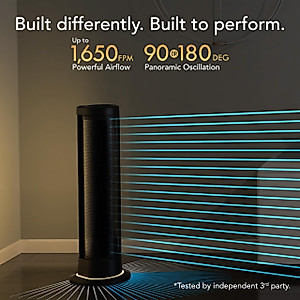 Vornado ARA Oscillating Tower Fan with Ambient Light and Remote, 40 Inch, Quiet Powerful Fan, 5 Speeds, Touch Control, Illuminated Air Circulator for Home, Black